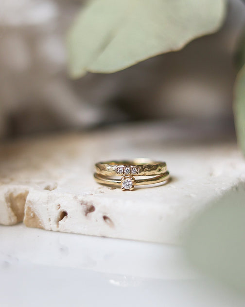 Layering Solid Gold Diamond Rings – Lacee Alexandra