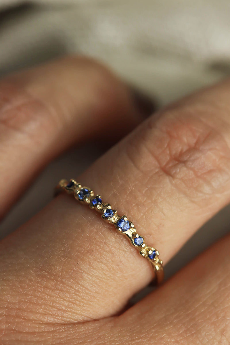 Solid Gold Isla Ring - Ocean Inspired Blue Sapphire Band – Lacee Alexandra